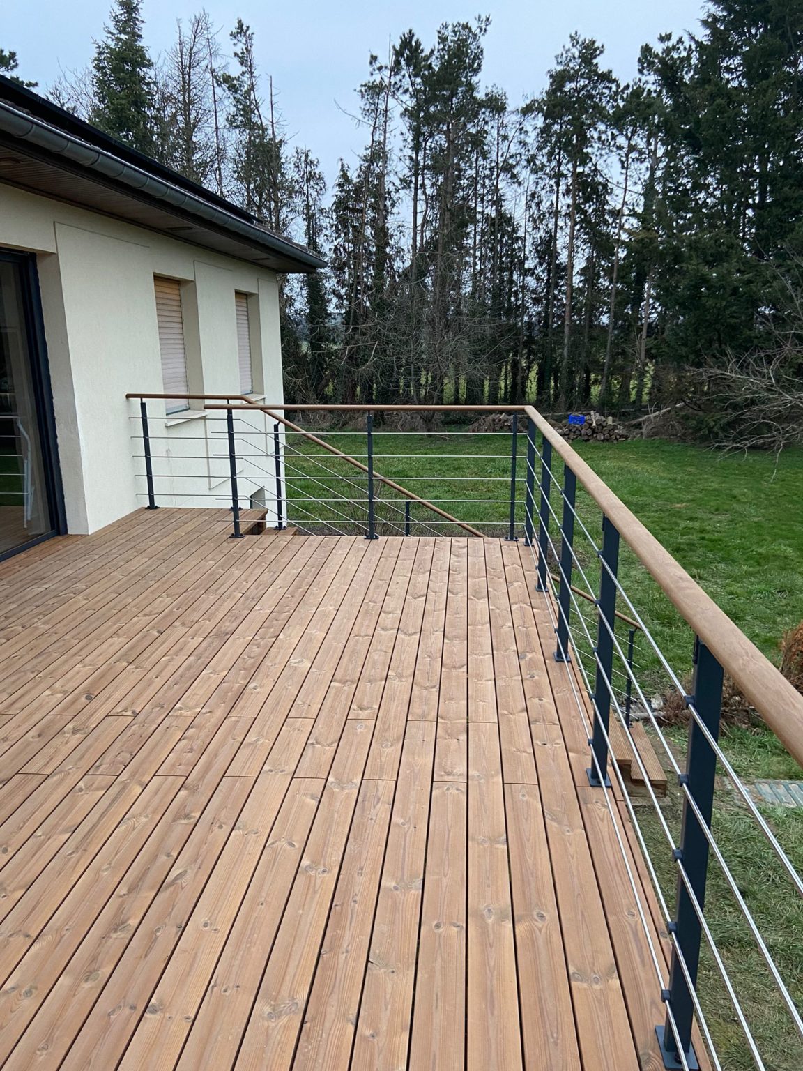 Terrasse autoportante sur poteaux en Thermopin - Moussey (57) - L ...